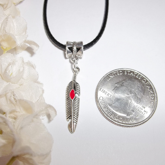 wvluckygirl | Jewelry | Red Silver Feather Necklace Boho Bohemian 455 ...